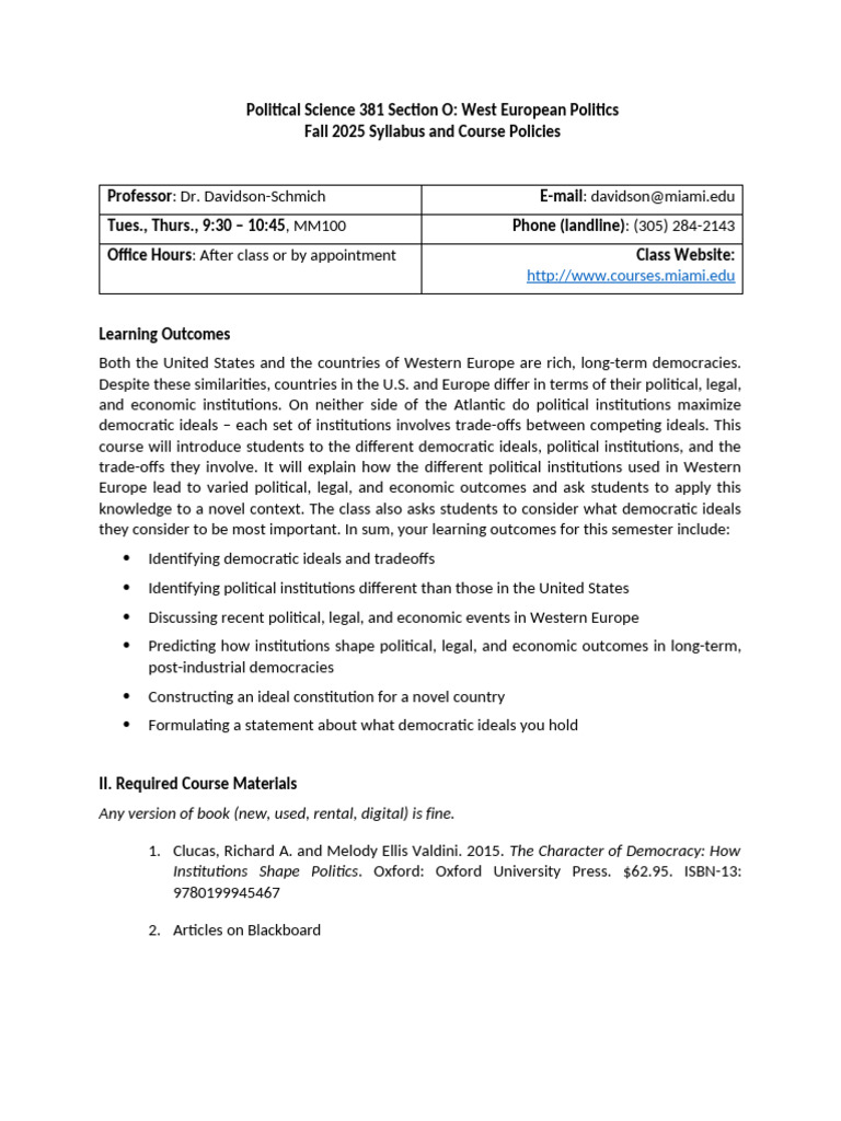 POL381 Section O Syllabus Fall 2025 | PDF | Academic Dishonesty