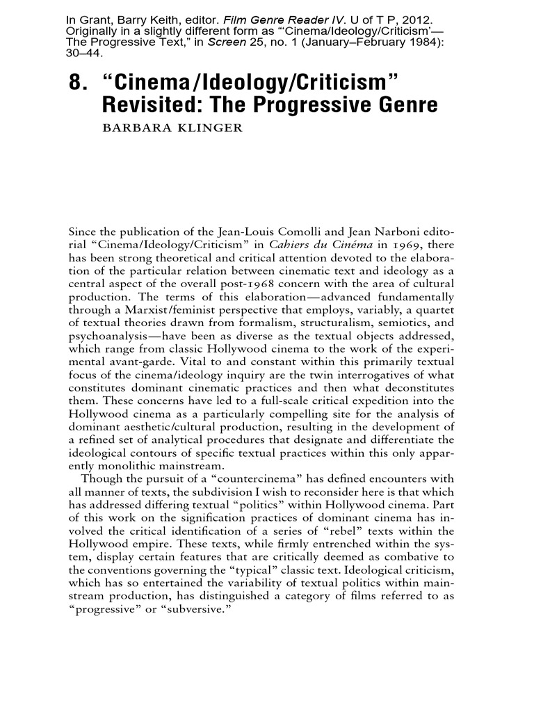 Progressive Genre in Cinema Criticism | PDF | Horror Films | Ideologies