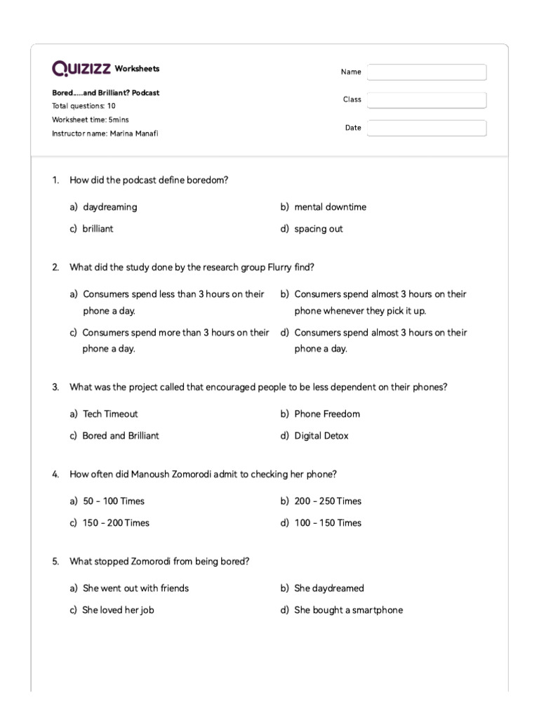 Bored and Brilliant Podcast Worksheet | PDF | Chess | Chess Theory