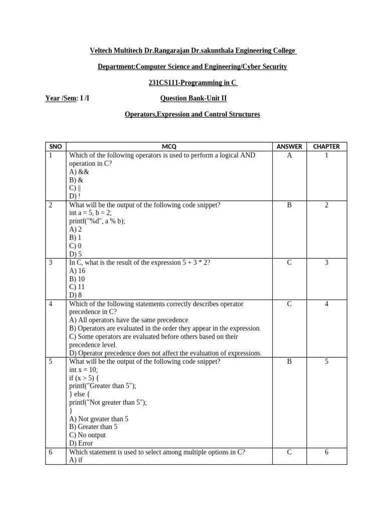 Unit 2 - Operators, Expression and Control Structures | PDF | Control Flow | Computer Programming