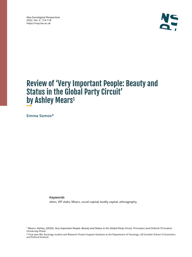 Mears on VIP Status and Beauty Dynamics | PDF | Sociology | Ethnography