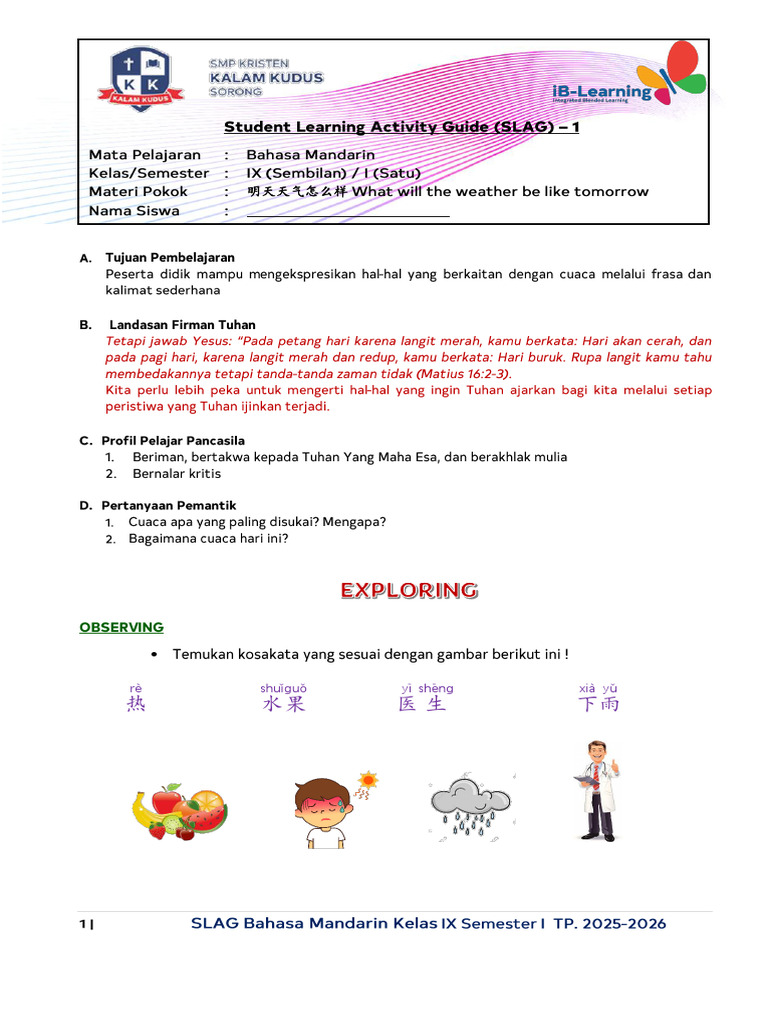 Modul MANDARIN - Materi 1 Semester 1 | PDF