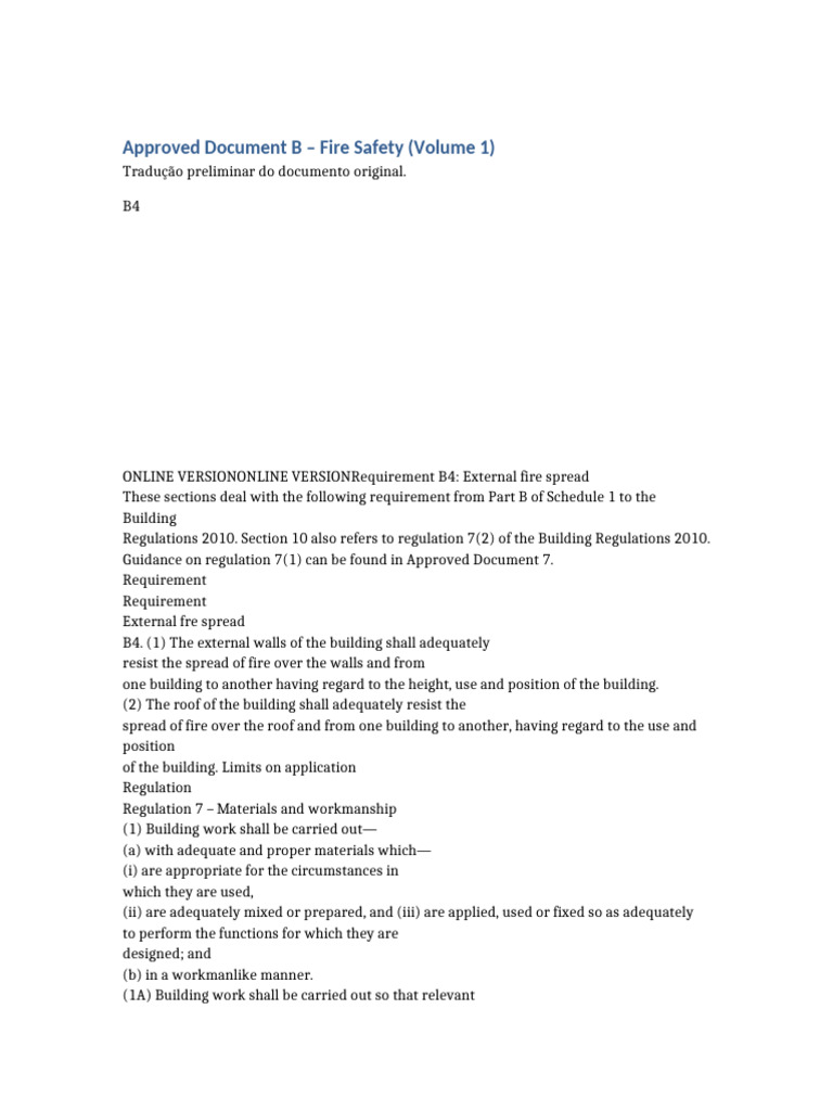 Approved Document B: Fire Safety Vol 1 | PDF | Building | Wall