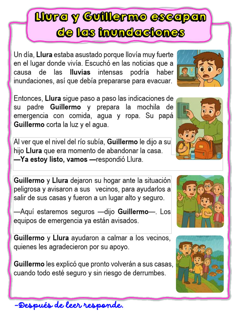 Ficha Leemos Llura y Guillermo Escapan de Las Inundaciones | PDF