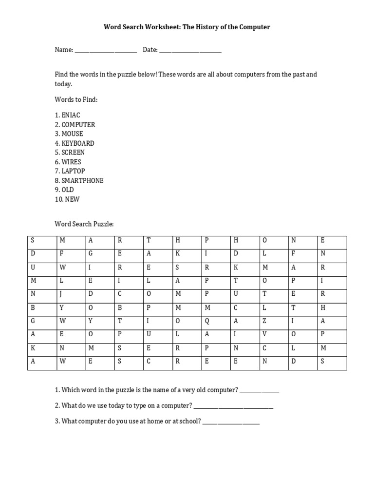 Computer History Word Search Activity | PDF