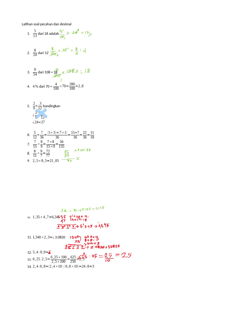 Latihan Soal Pecahan Dan Desimal | PDF