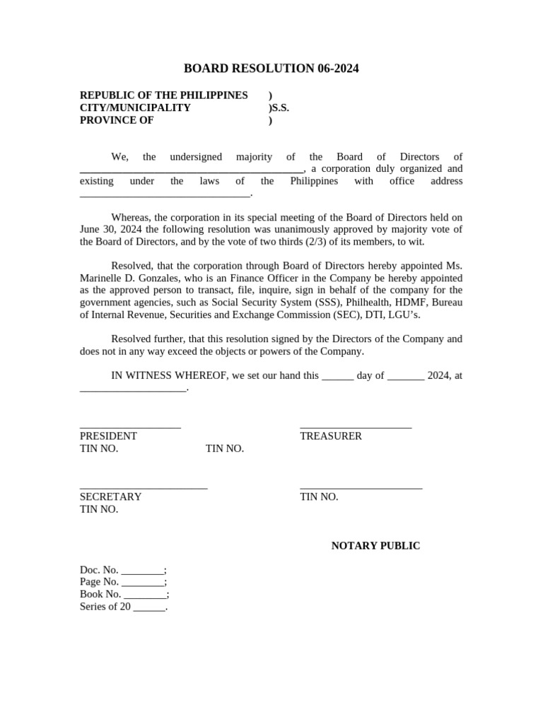 Board Resolution for Authorized Signatory | PDF