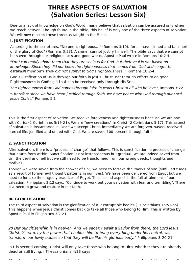 Three Aspects of Salvation Explained | PDF | Justification (Theology ...