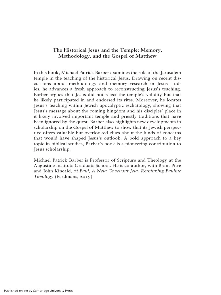 Jesus and the Temple: A New Perspective | PDF | Jesus | Gospel Of Matthew