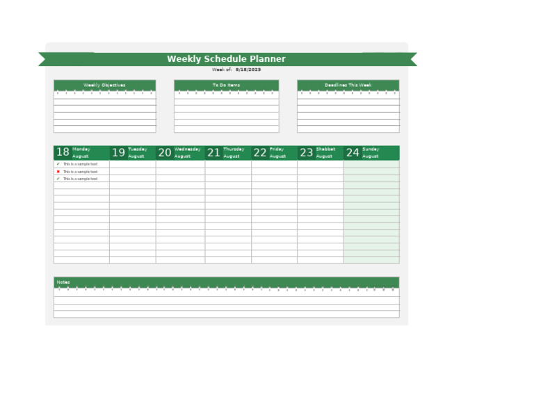 Weekly Schedule Planner Template | PDF
