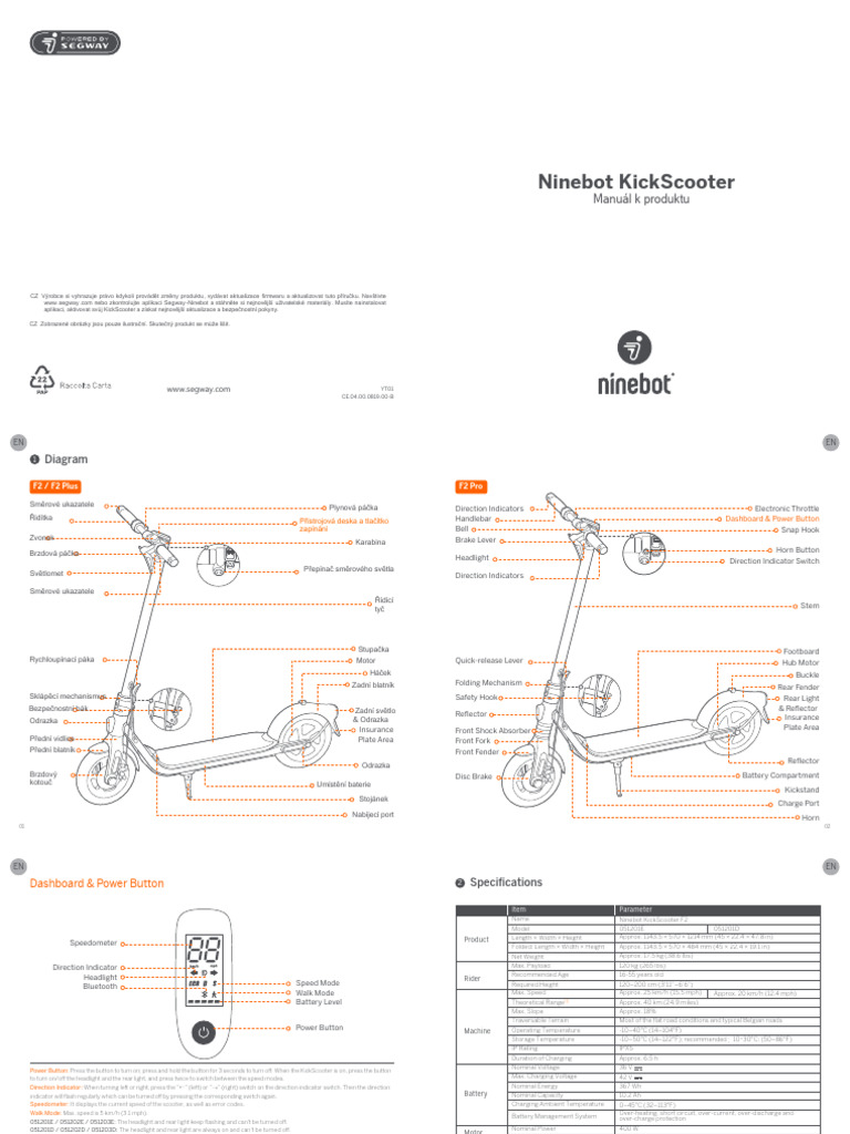 Ninebot KickScooter F2 Series Overview | PDF | Battery Charger ...