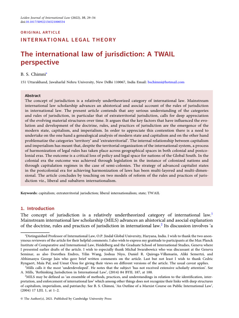 Jurisdiction in International Law: A TWAIL Analysis | PDF ...