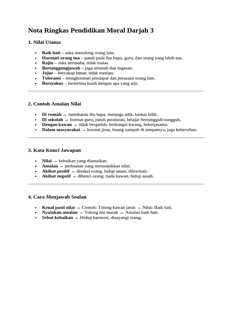 Nota Moral Tingkatan 3 Ringkas | PDF