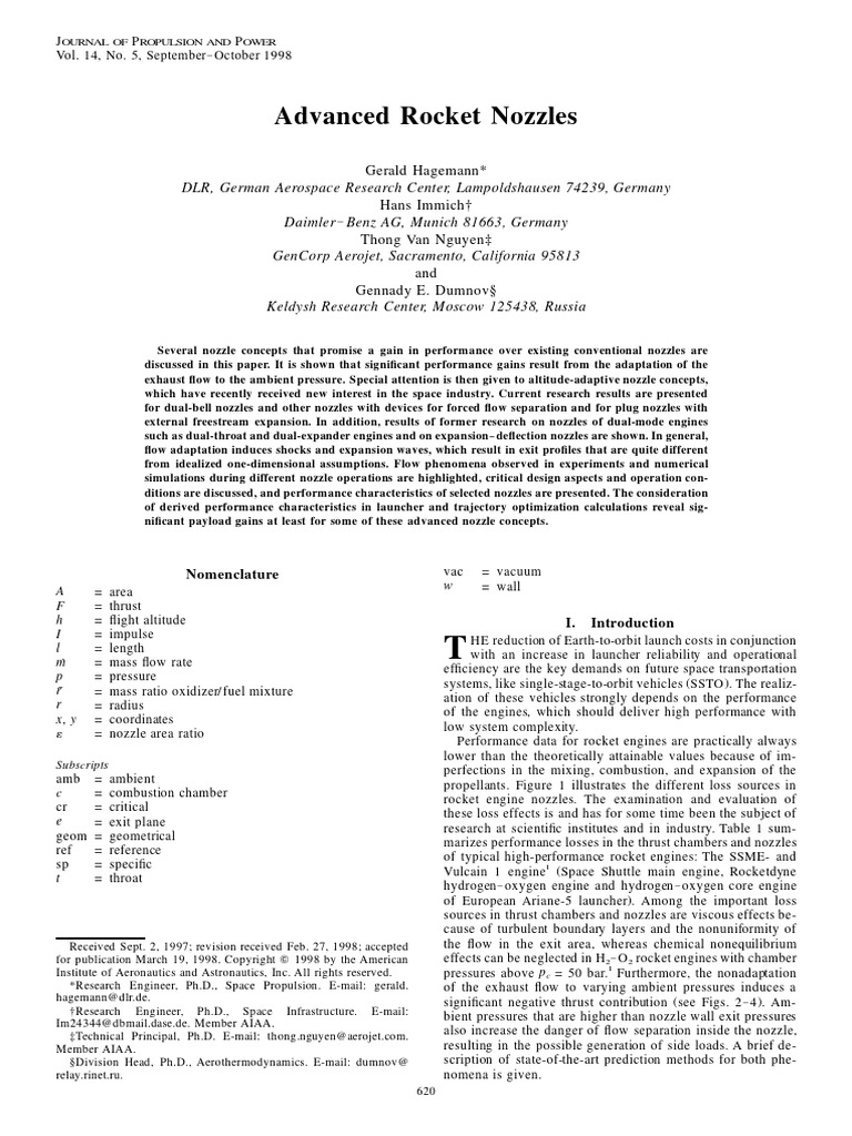 1998 G. Hagemann Advanced Rocket Nozzles | PDF