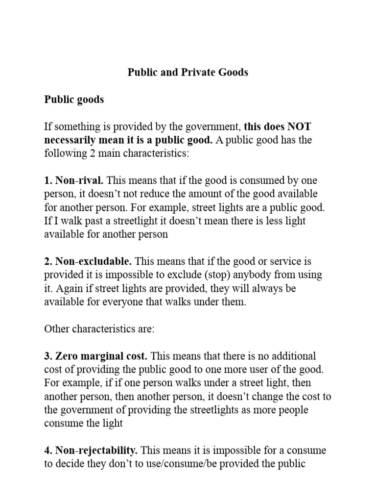 Characteristics of Public and Private Goods | PDF | Public Good | Goods