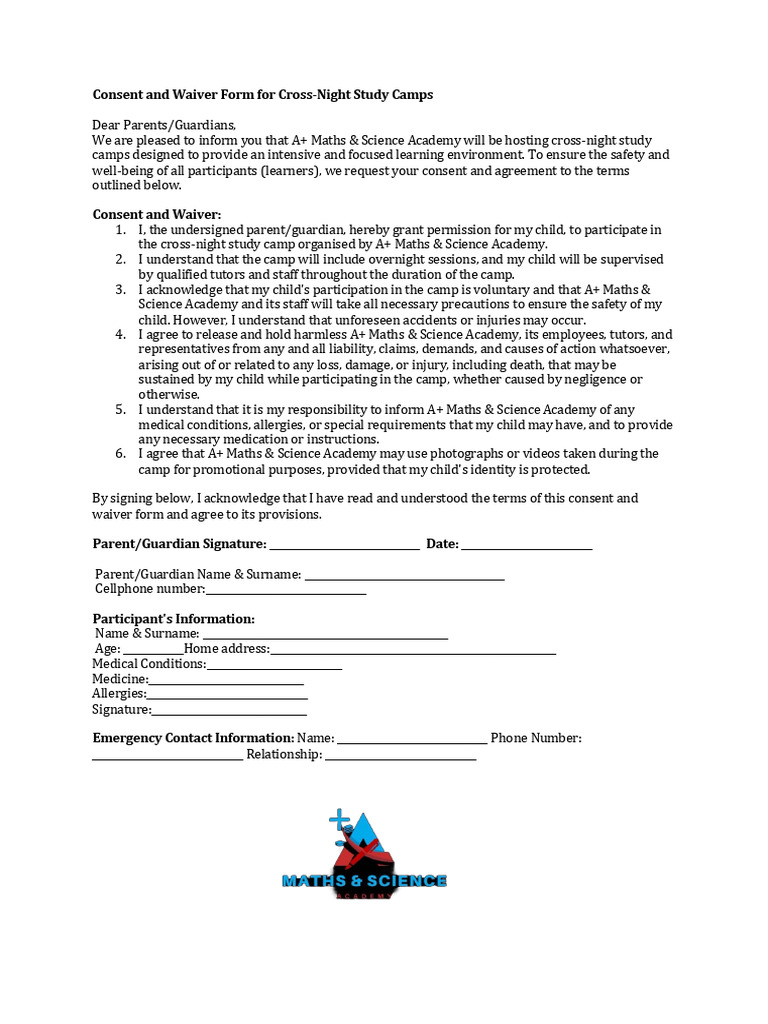 Cross-Night Study Camp Consent Form | PDF | Consent | Private Law