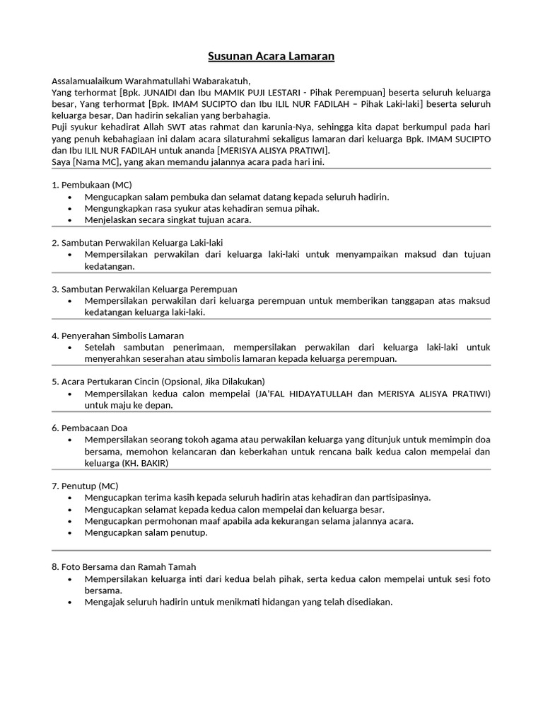Susunan Acara Lamaran Pernikahan | PDF