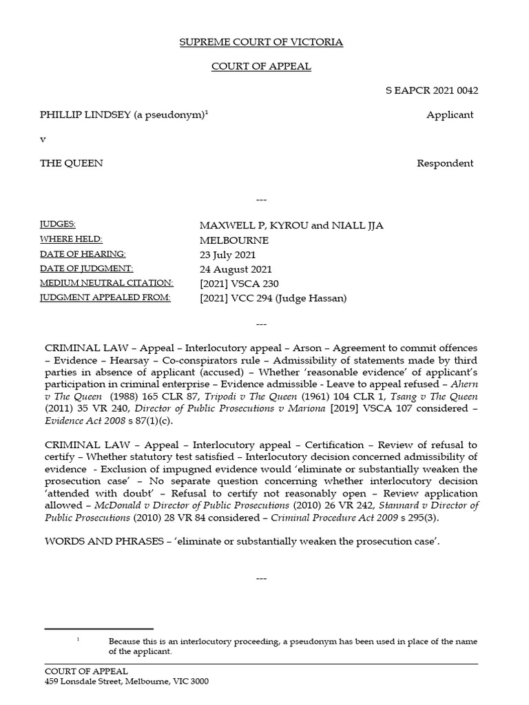 [2021] VCC 294 | PDF | Hearsay | Interlocutory Appeal
