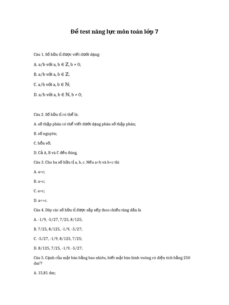 De Test Nang Luc Toan 7 | PDF