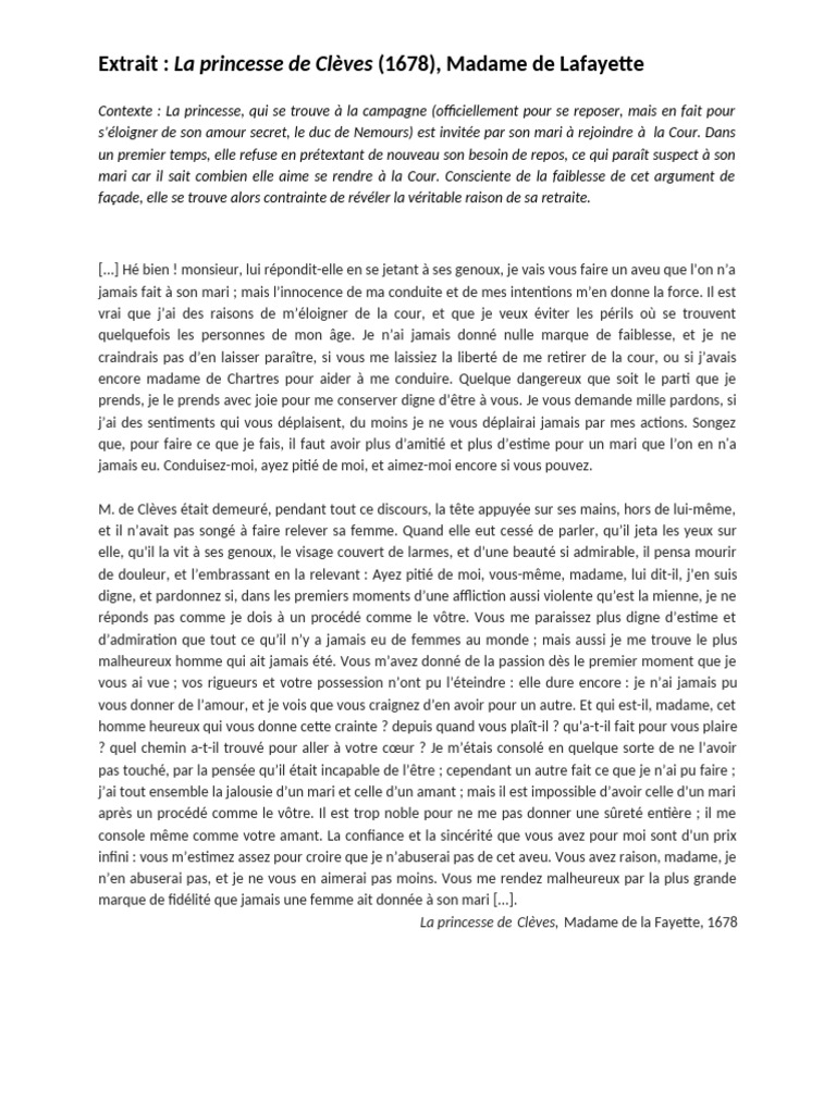 Conflit amoureux dans La Princesse de Clèves | PDF
