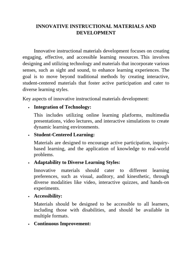 Innovative Instructional Materials Development | PDF | Learning ...