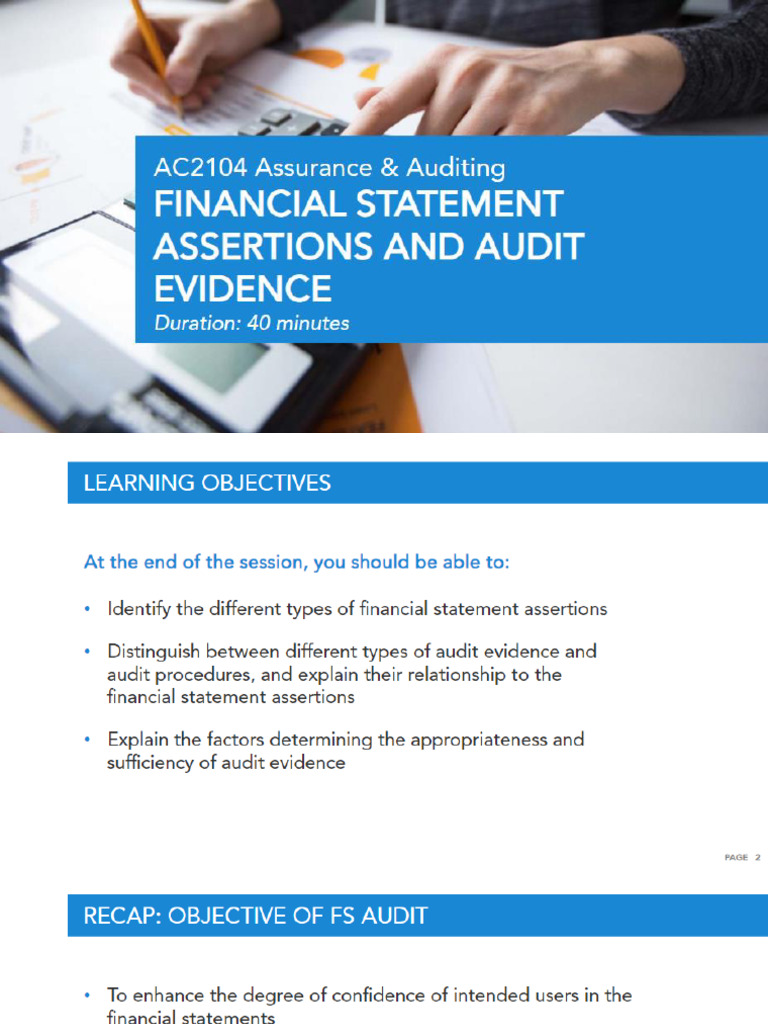 Financial Statement Assertions & Audit Evidence Slides AC2104 AY2024-25 S1 | PDF