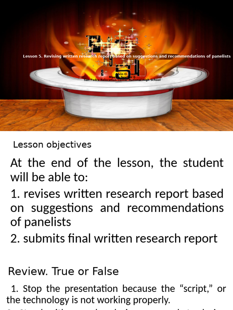 Lesson 5. Revising Written Research Report Based On Suggestions and ...