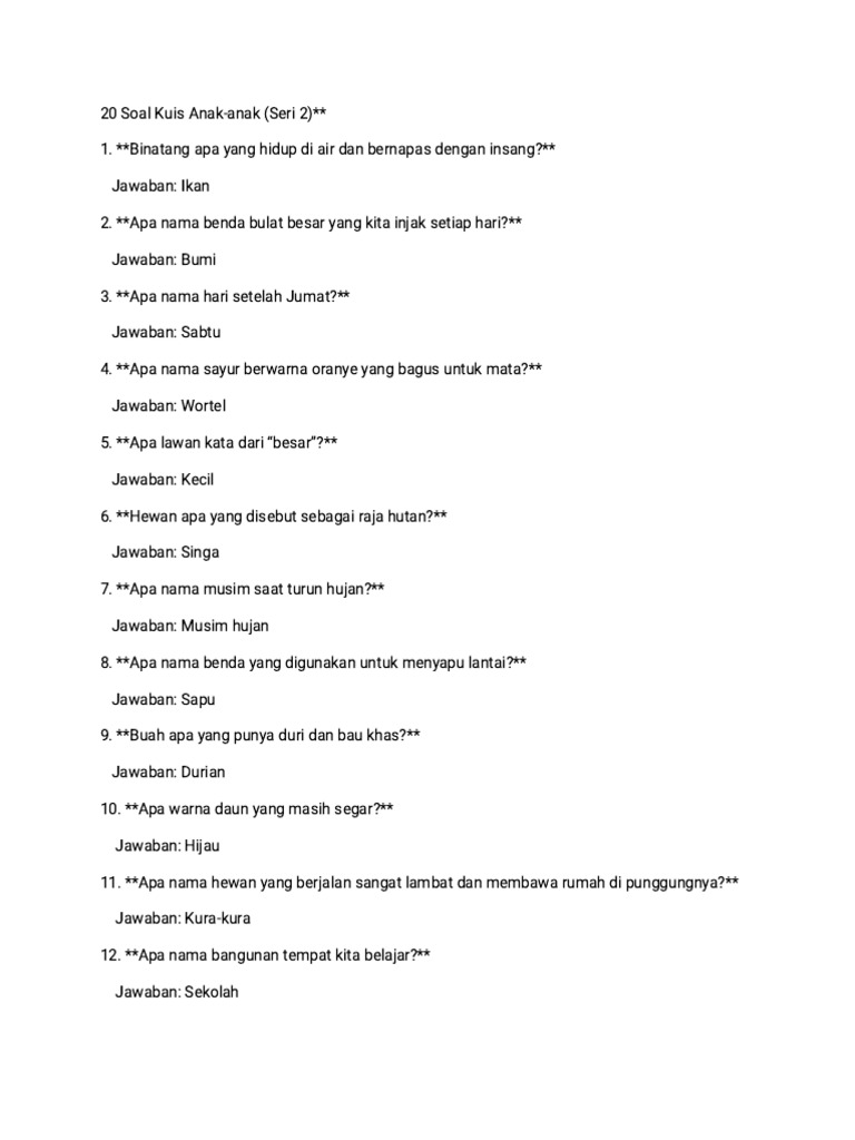 Kuis Seru untuk Anak-anak | PDF