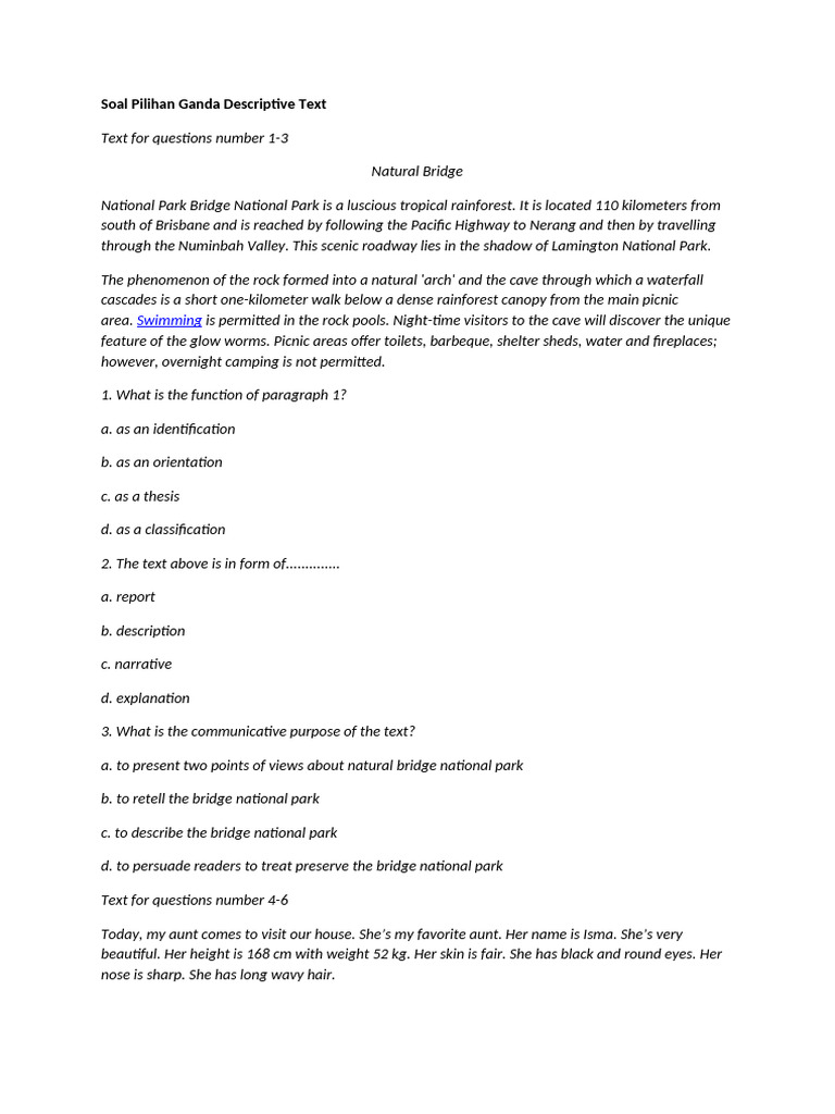 Descriptive Text Questions and Answers | PDF