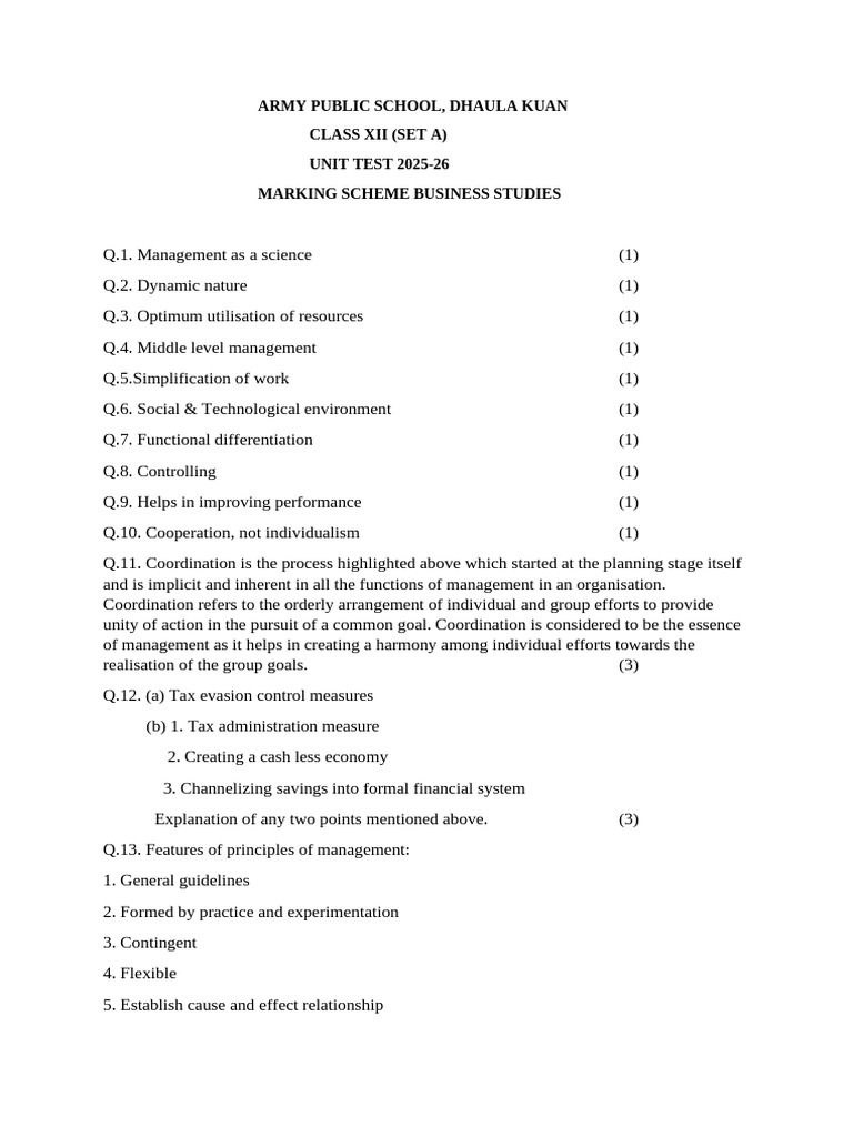 Marking Scheme BST Set A | PDF | Profession | Division Of Labour