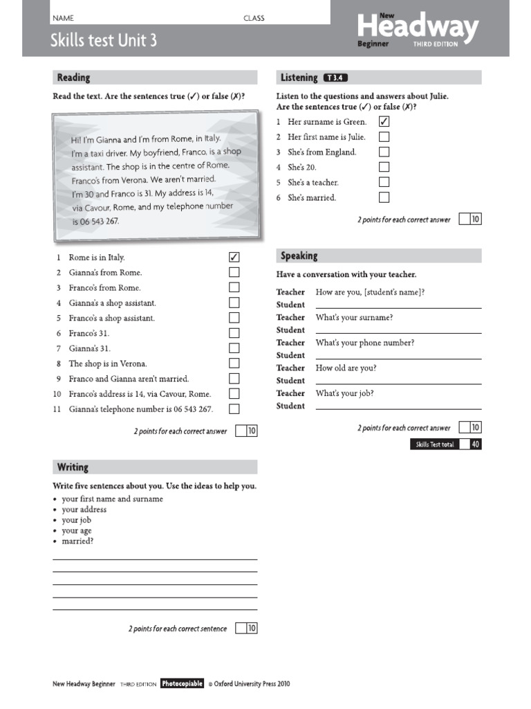 Beginner Skills Test U3 | PDF