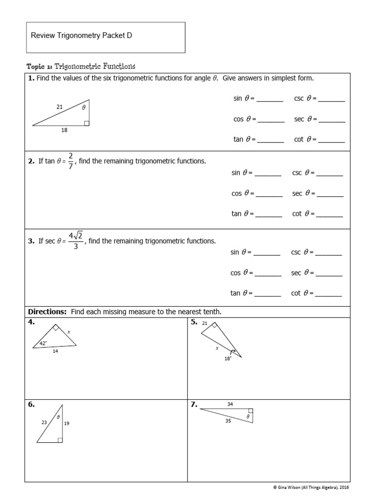 Trig +Review+Packet+D | PDF | Trigonometry | Angle