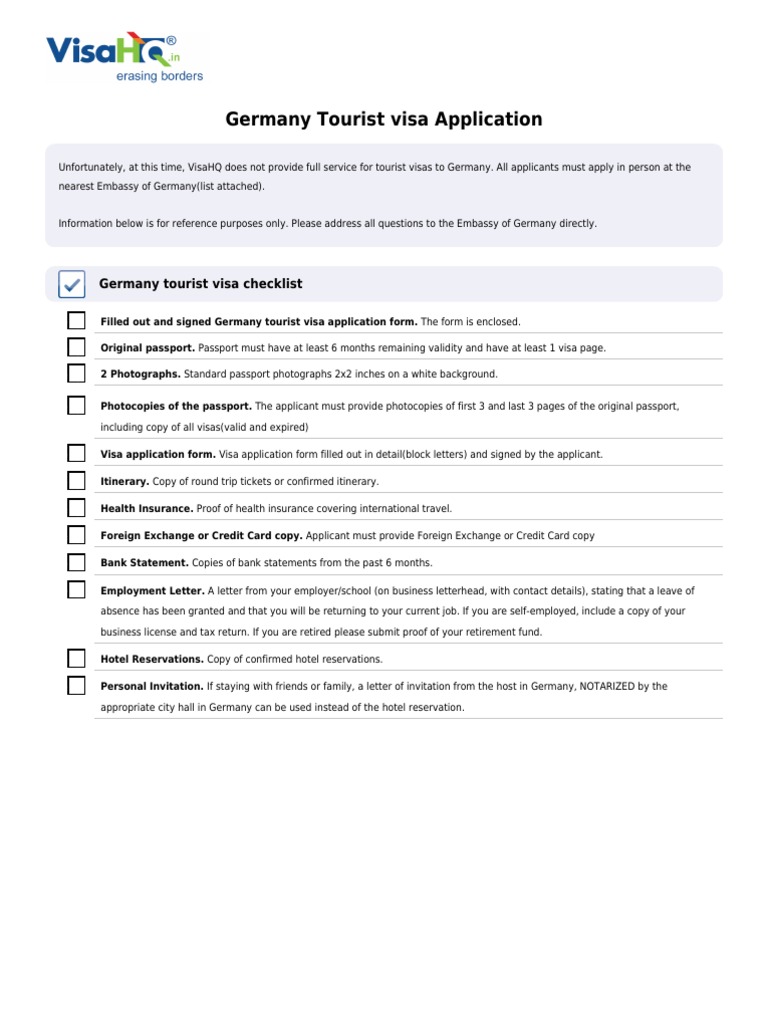 Germany Tourist Visa Application | PDF | Travel Visa | Passport