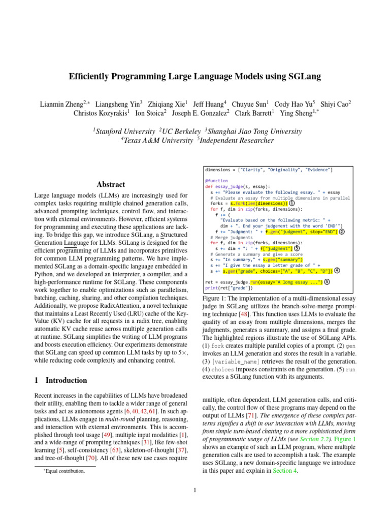 SGLang. Efficient Execution of Structured Language Model Programs;Zheng Et Al;ArXiv 2312.07104 ...