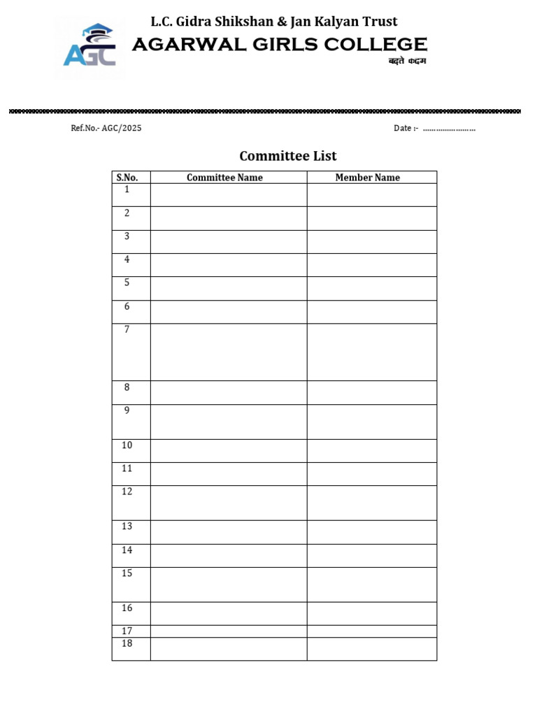 Agarwal Girls College Committee List | PDF