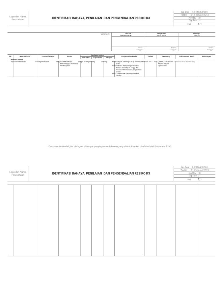 27 Form Identifikasi Bahaya, Pengendalian Dan Penilaian Resiko K3 | PDF