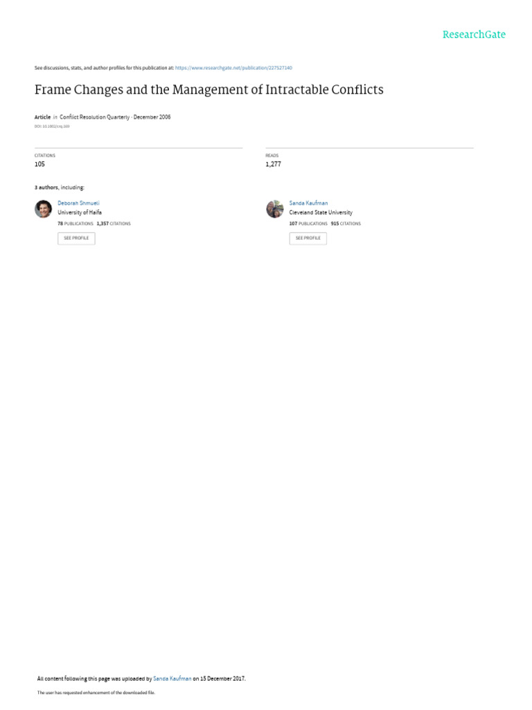 Frame Changes and The Management of Intractable Co | PDF | Risk ...