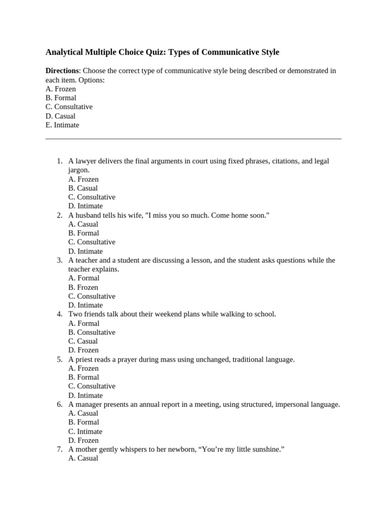 Types of COmmunicative Styles Quiz | PDF | Human Communication