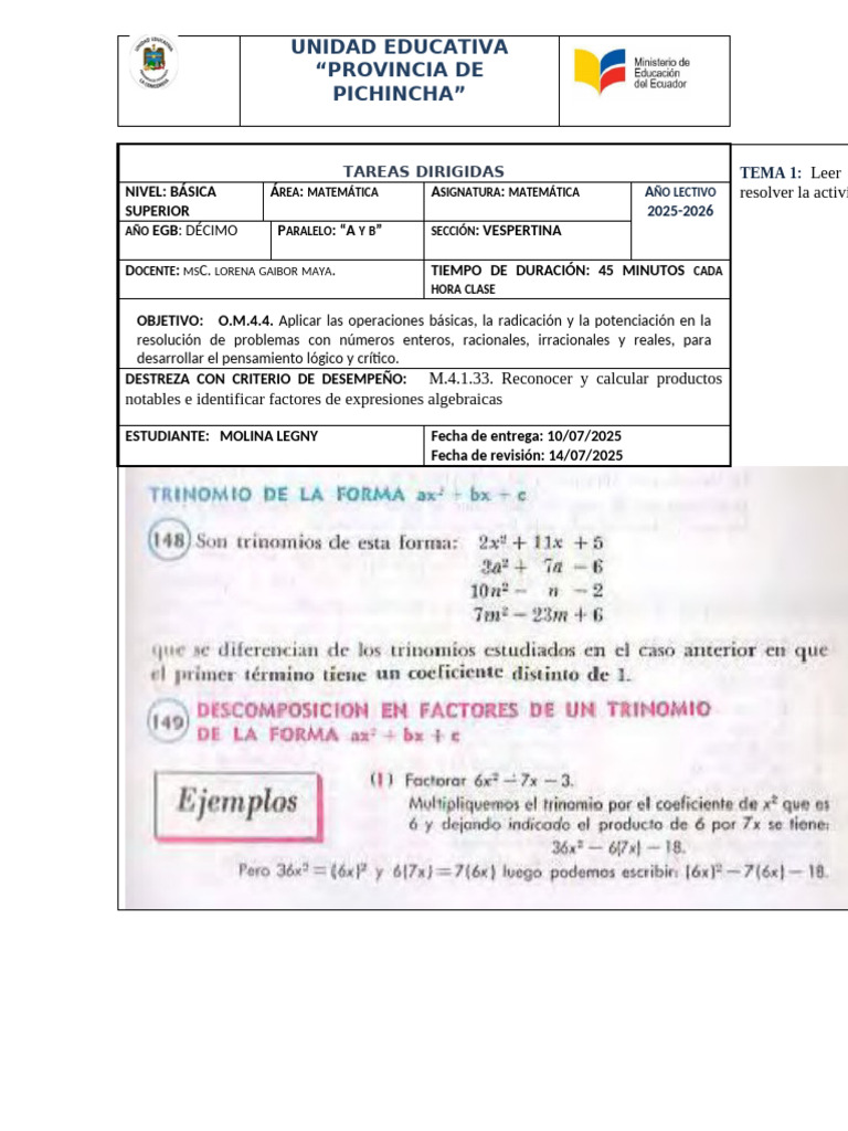 10mo Matemática 10072025 | PDF