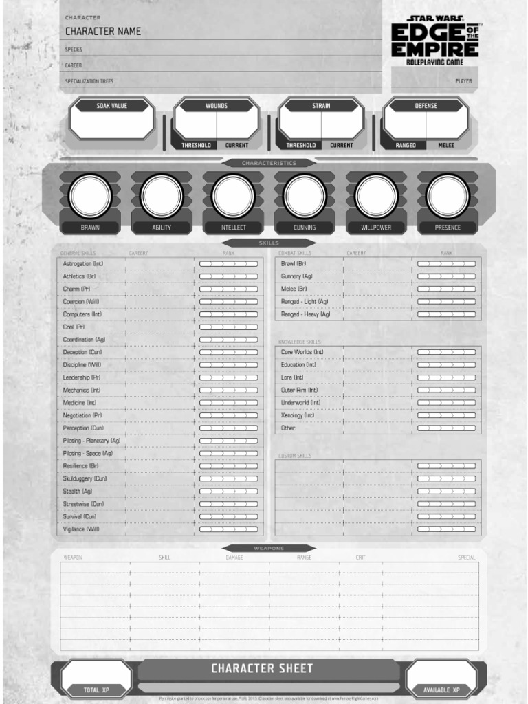Character Sheet SWFFG | PDF