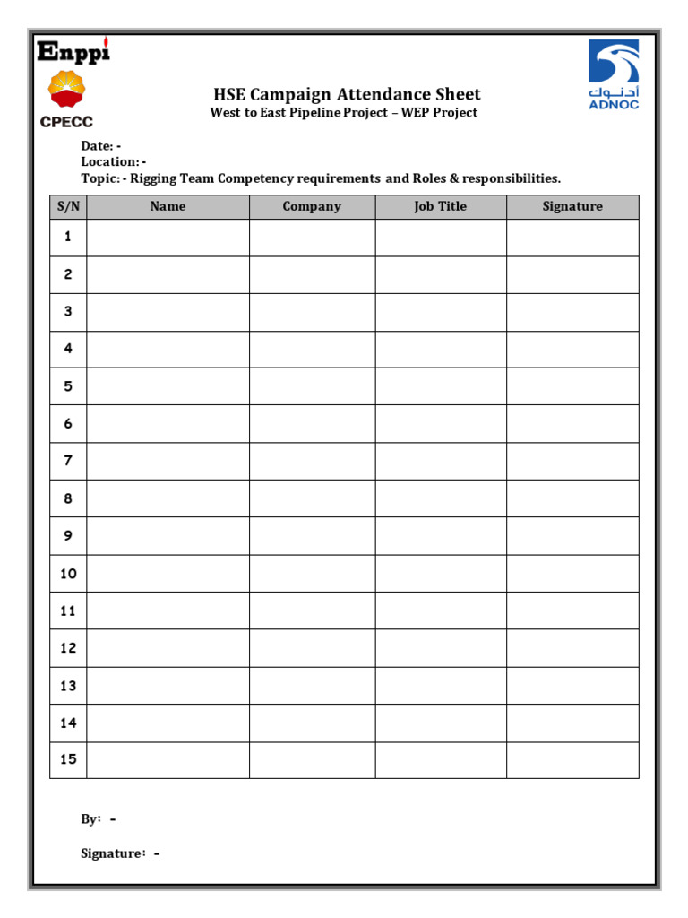 HSE Campaign Attendance Sheet 3 | PDF
