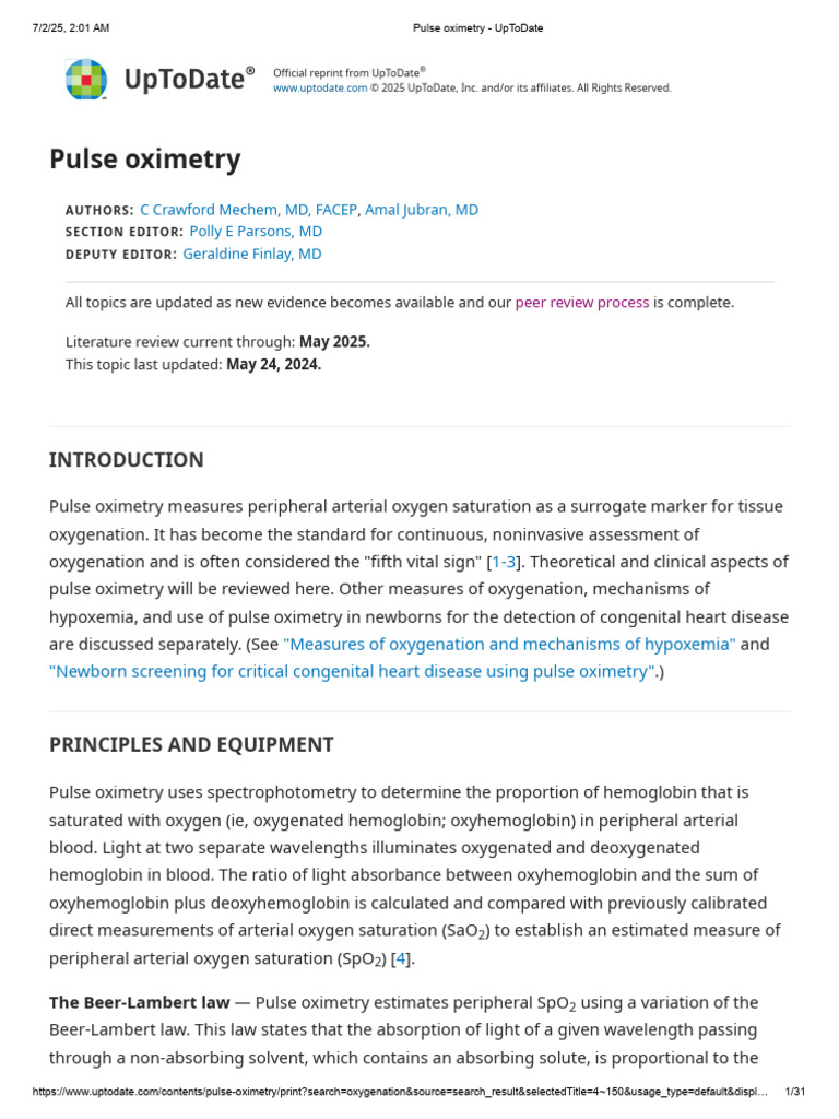 Understanding Pulse Oximetry Basics | PDF | Hemoglobin | Clinical Medicine