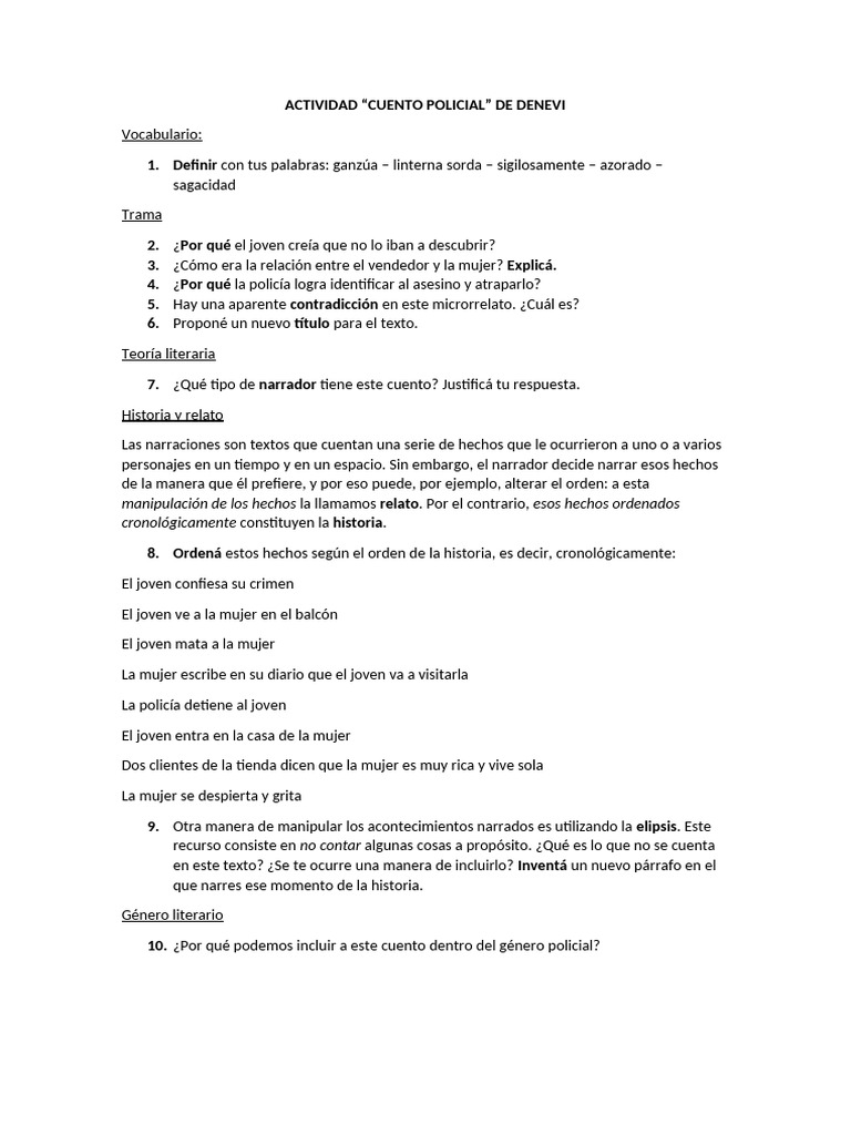 Actividad Cuento Policial Denevi | PDF