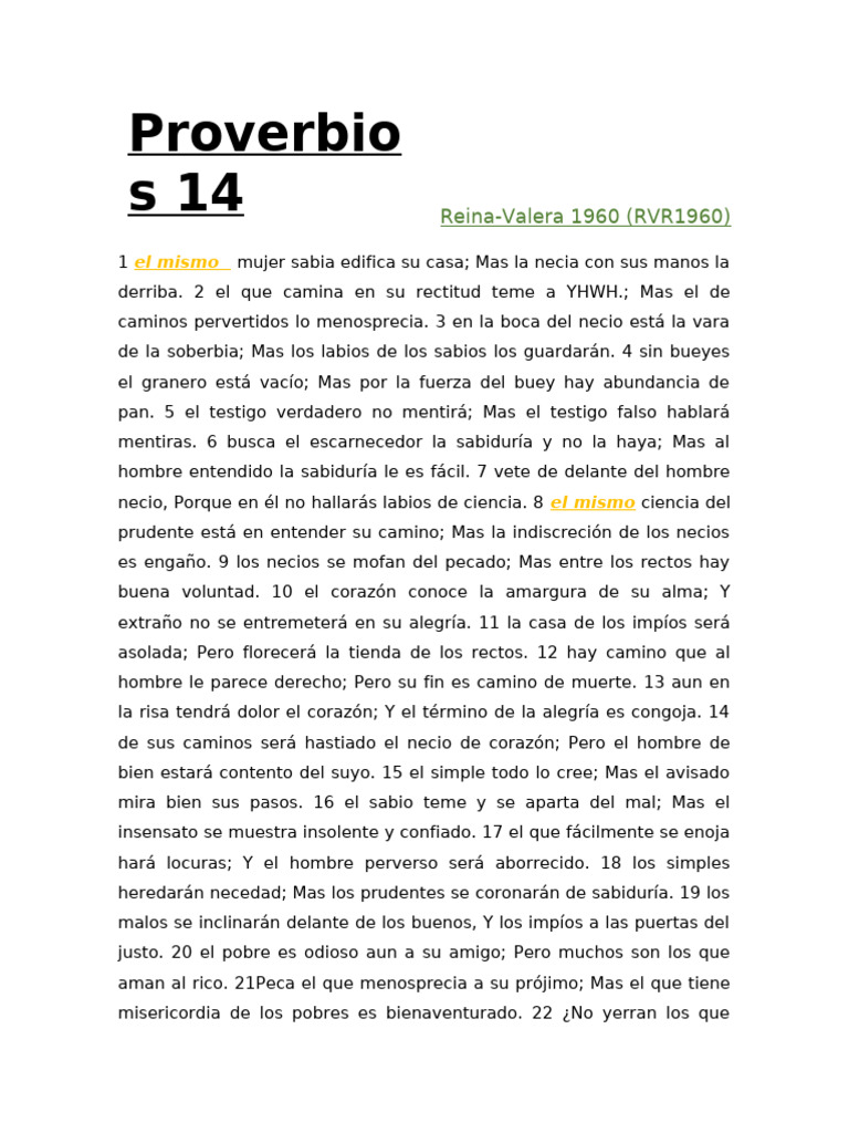 Proverbios 14: Sabiduría y necedad | PDF