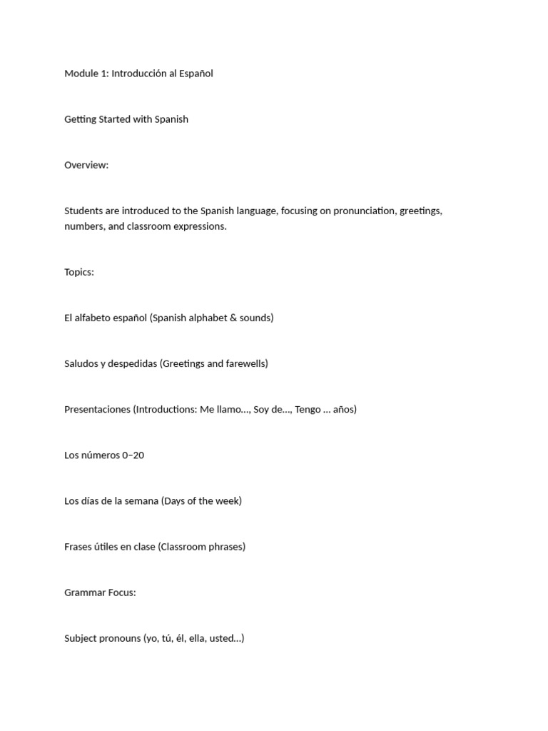 Module 1 - Introduction To Spanish | PDF