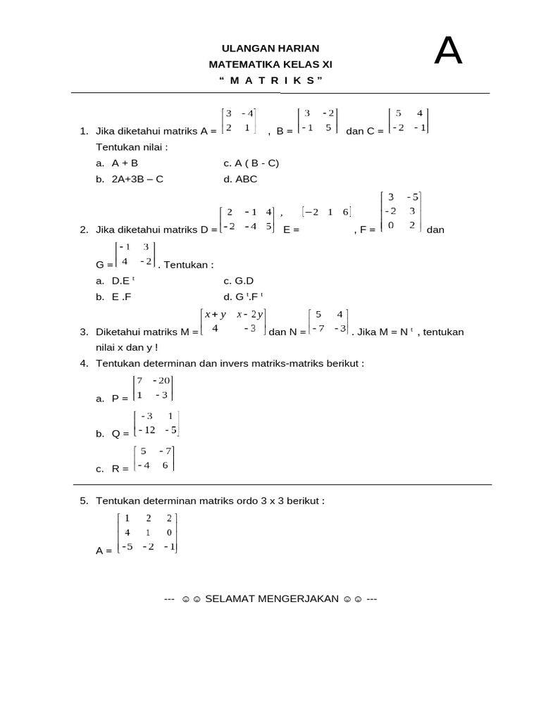 ULANGAN HARIAN Matriks | PDF