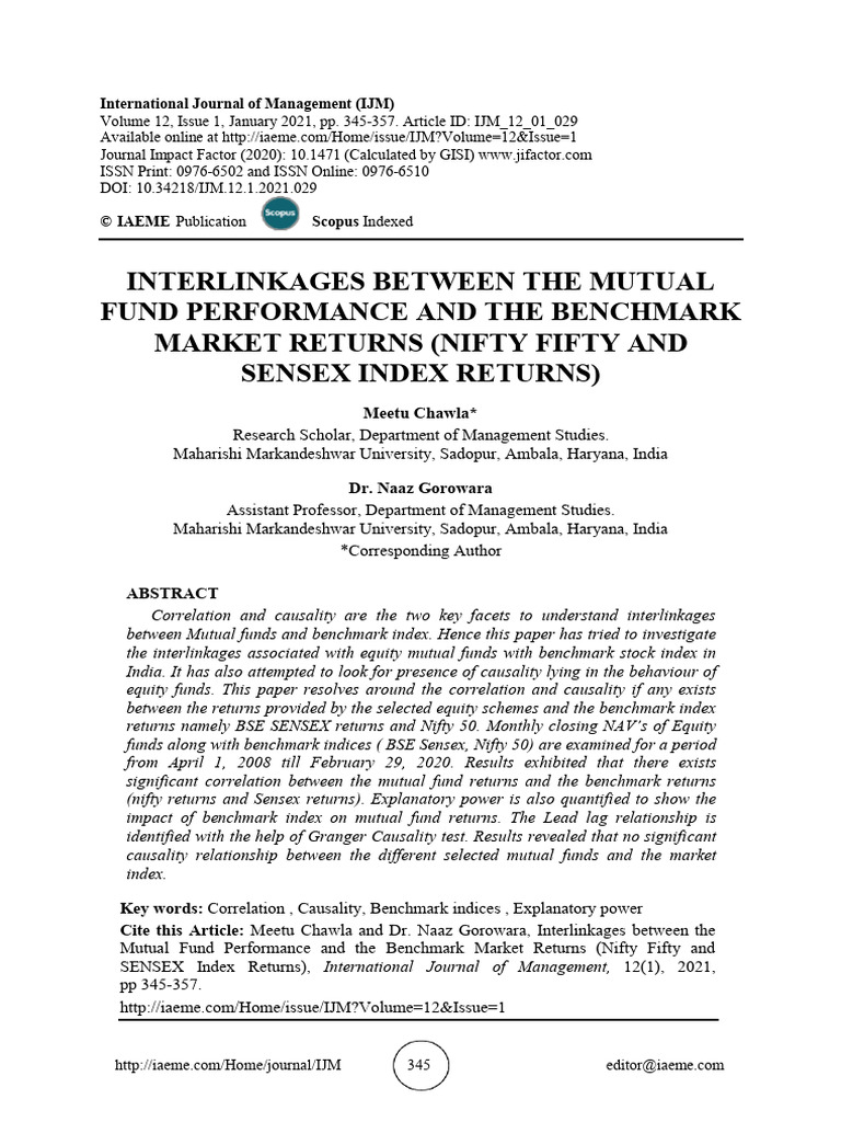 Interlinkages Between The Mutual Fund Pe | PDF | Beta (Finance ...