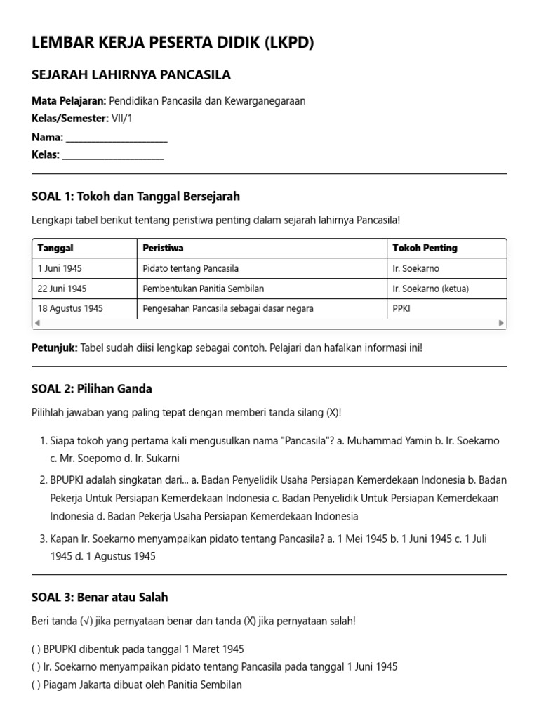 LKPD_ Sejarah Lahirnya Pancasila | PDF