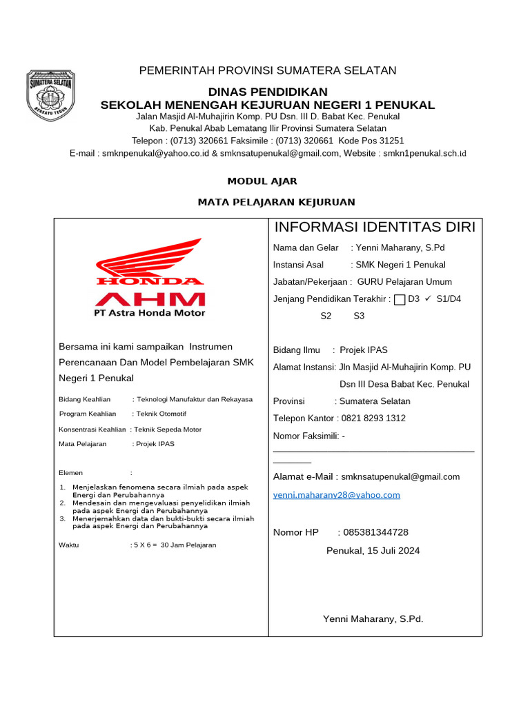 3 TSM Modul Ajar Energi Dan Perubahannya Projek Ipas Fase e TKR SMKN 1 Penukal | PDF