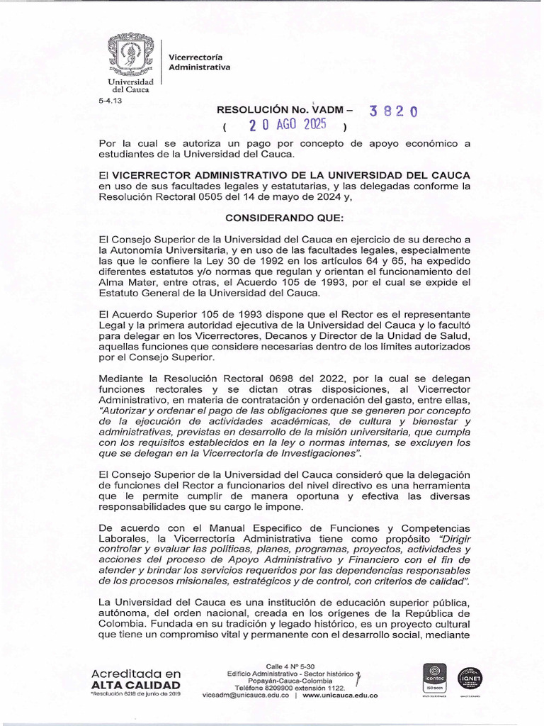 Resol. Vadm - 3820 Apoyo Economico | PDF